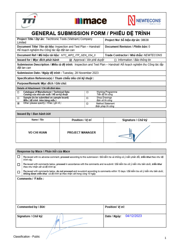 NTC Wp2 Itp Gen 034 00-Itp For Handrail-Status A | PDF