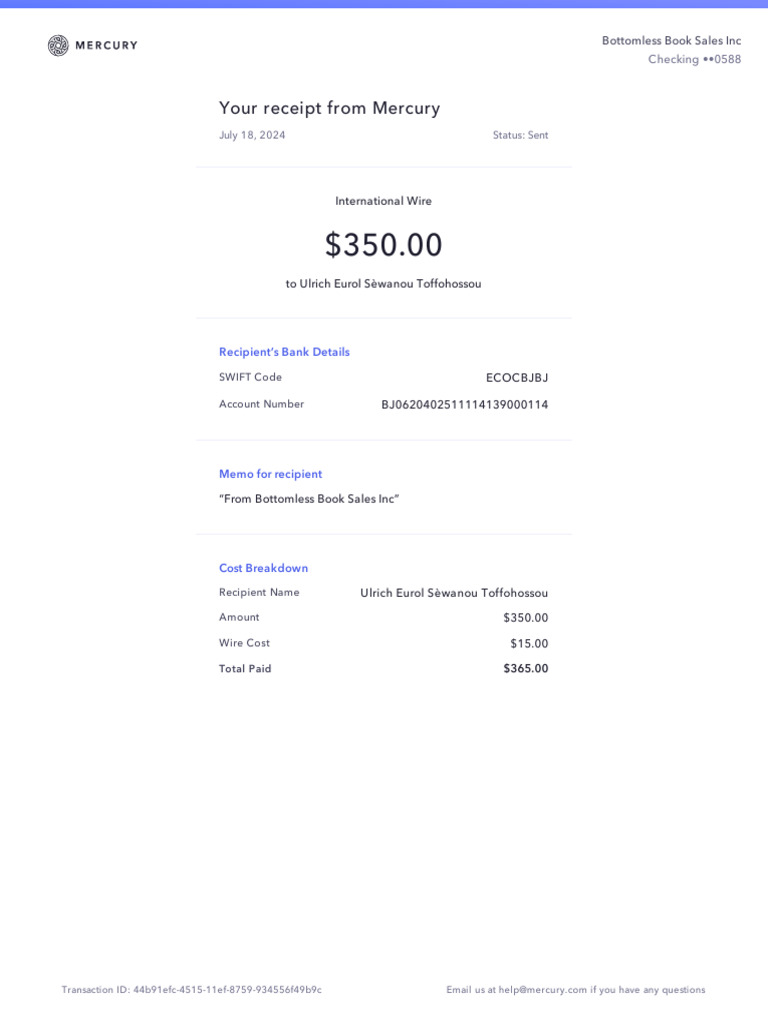 Mercury Wire Receipt 2024 07 18 9b9c | PDF