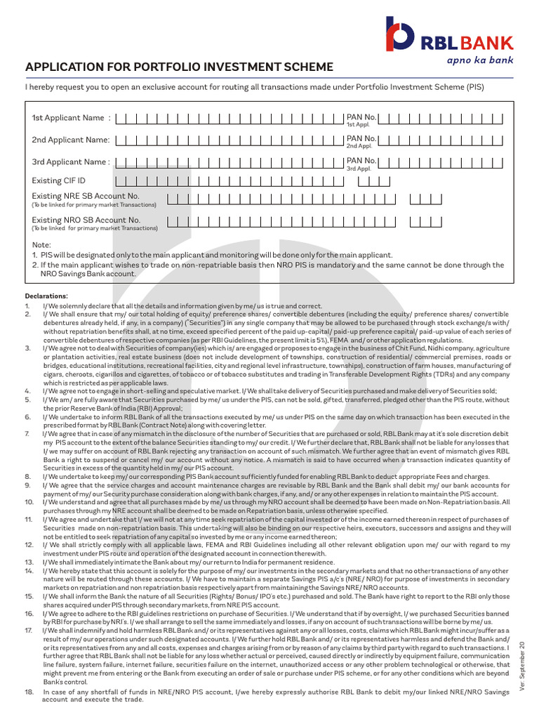 Pis Application Form | PDF