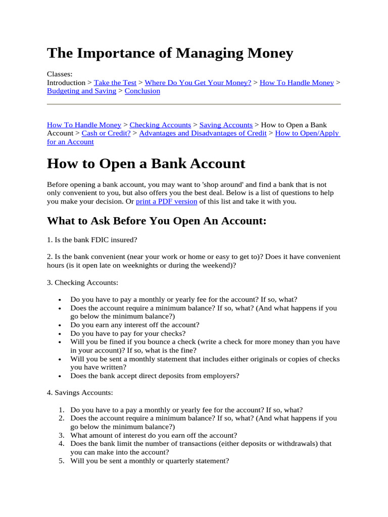 The Importance of Managing Money | PDF | Banks | Automated Teller Machine