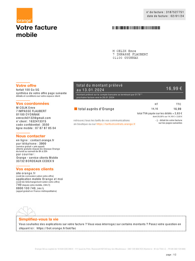 Facture Orange Janvier | PDF