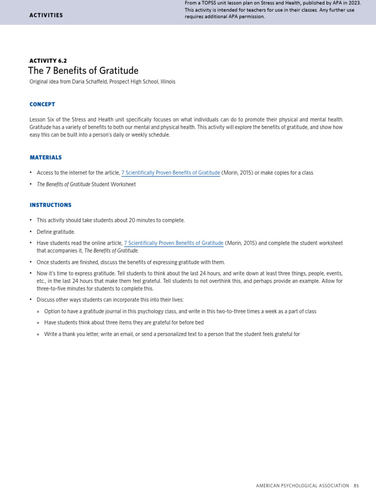 Activity Benefits Gratitude | PDF