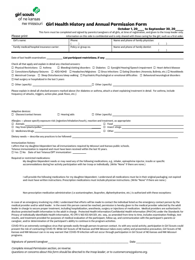 2 - Health History and Annual Permission | PDF