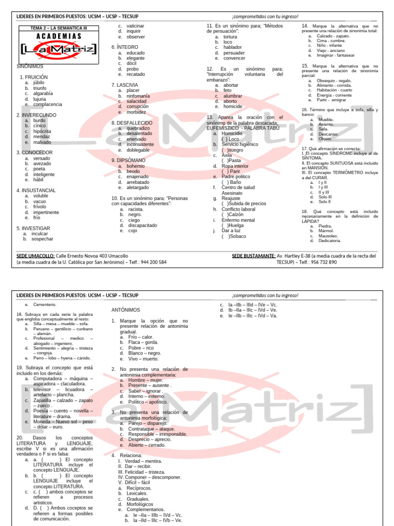 Tema 2 - Sinonimos y Antonimos | PDF
