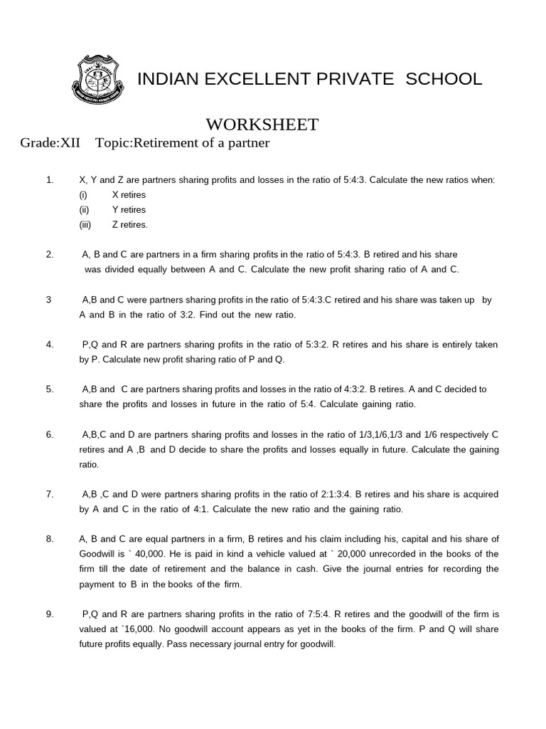 Worksheet-10 Retirement of A Partner | PDF