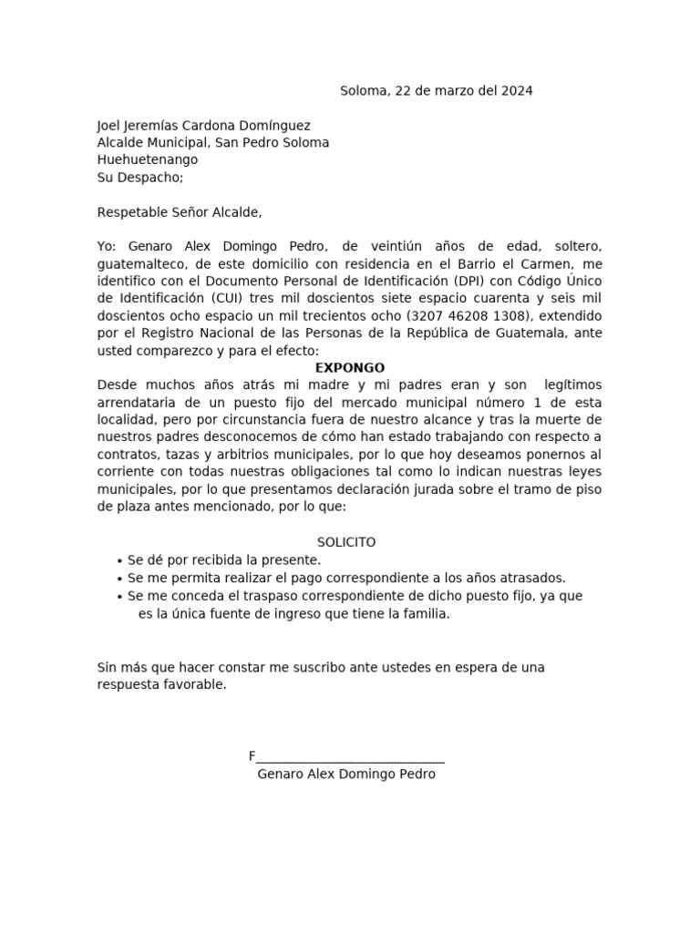 SOLICITUD Genaro Alex | PDF