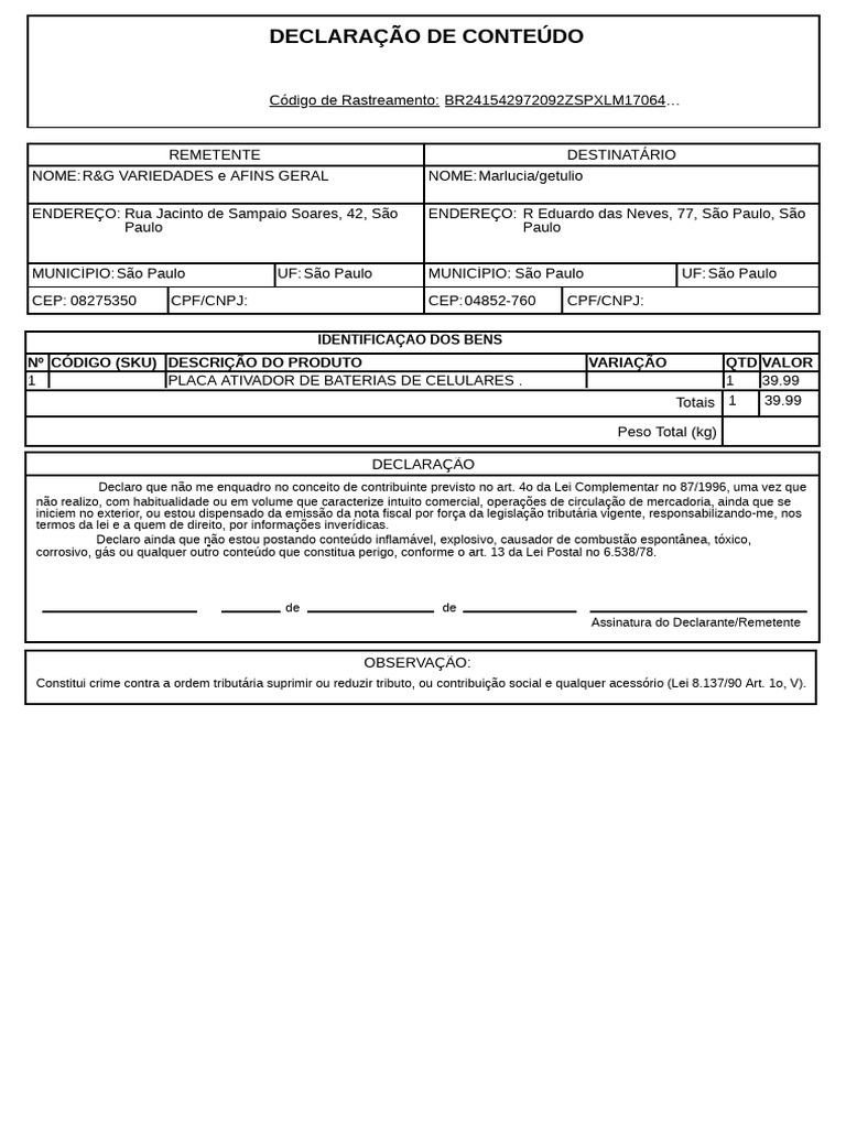 Content Declaration | PDF | Brazil