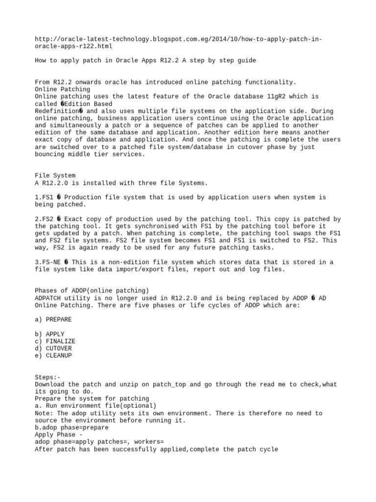 How To Apply Patch in Oracle Apps R12.2 | PDF