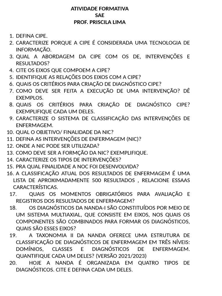 ATIVIDADE FORMATIVA SAE 2.3 | PDF