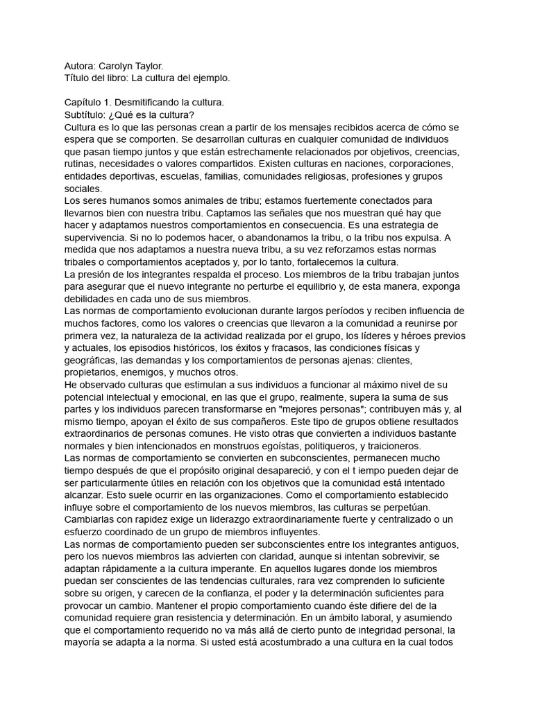 Taylor, C. La Cultura Del Ejemplo. Capítulo 1 | PDF