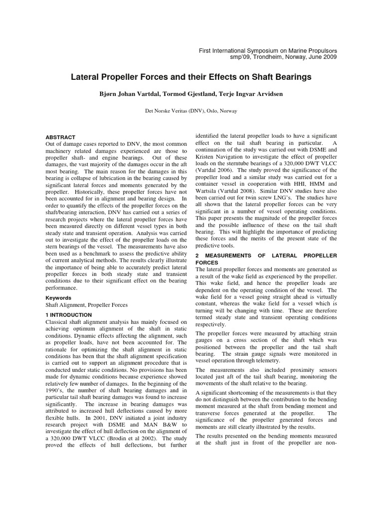Lateral Propeller Forces and Their Effects On Shaft Be | PDF | Bearing ...