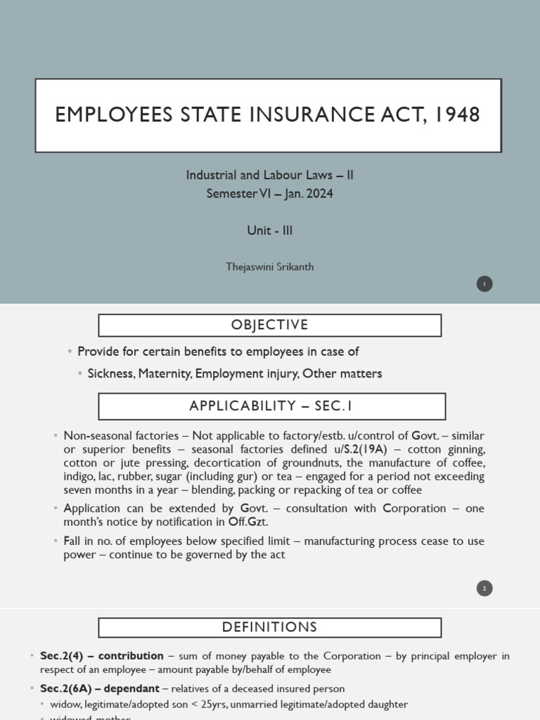 ESI Act, 1948 | PDF
