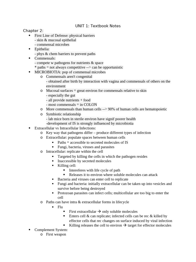 Immunology UNIT 1 - Reading Notes | PDF