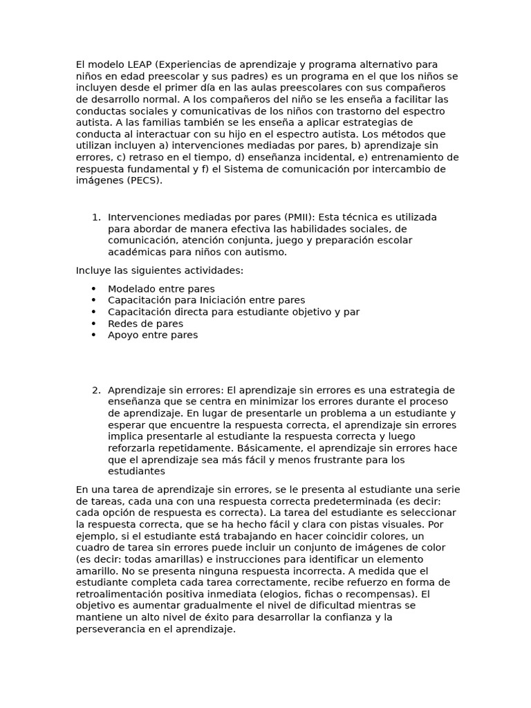 El Modelo LEAP | PDF | Espectro autista | Crecimiento personal y ...