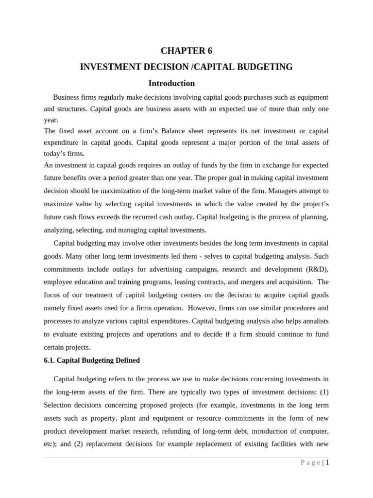 FM I CH 6. Capital Budgeting Decision | PDF
