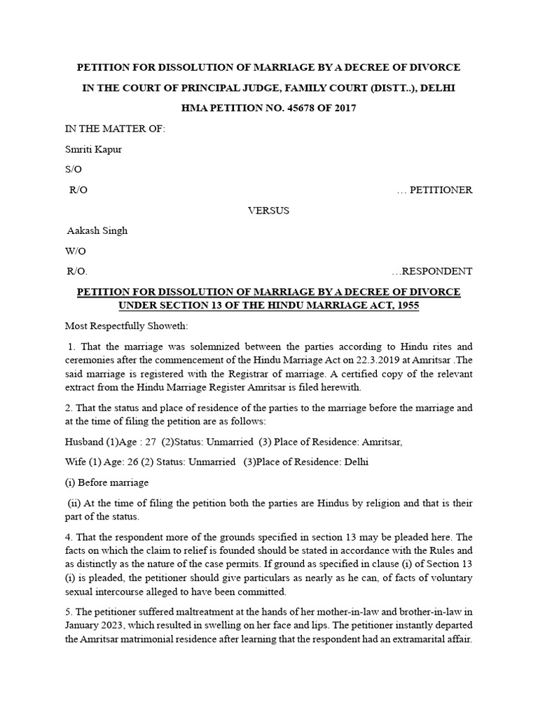 Petition For Dissolution of Marriage by A Decree of Divorce | PDF