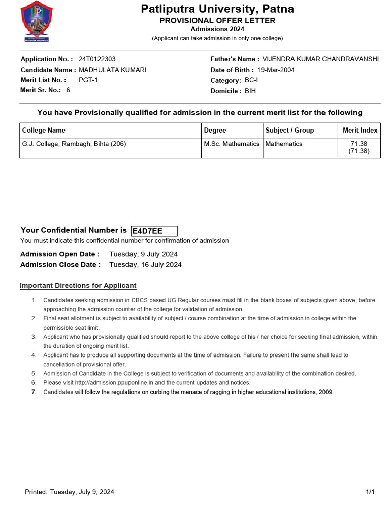 Provisional Offer 24T0122303 | PDF