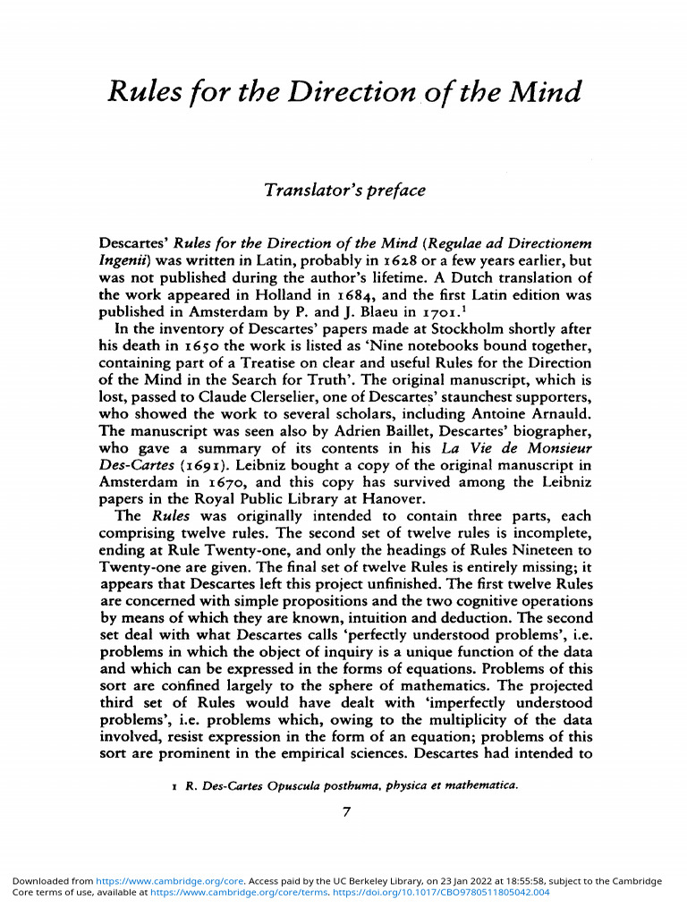 Descartes Rules For The Direction of The Mind | PDF