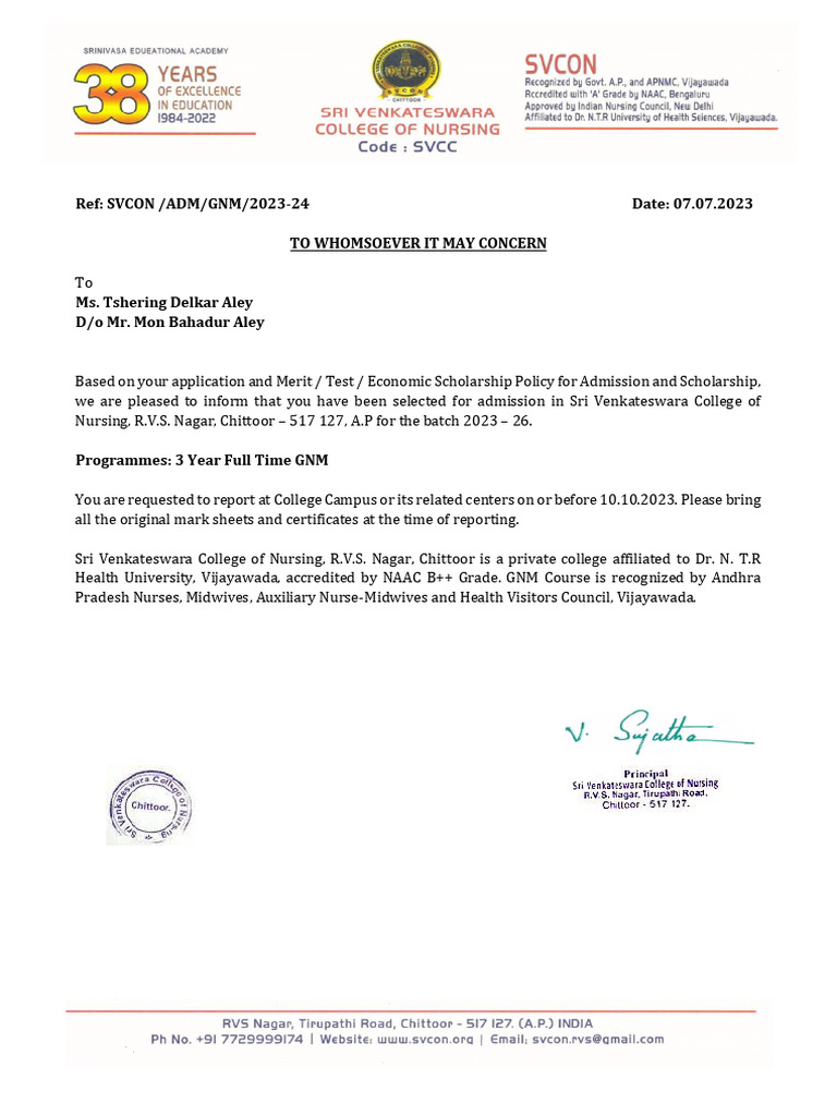 Admission Confirmation for GNM Course | PDF | Health Care | Business
