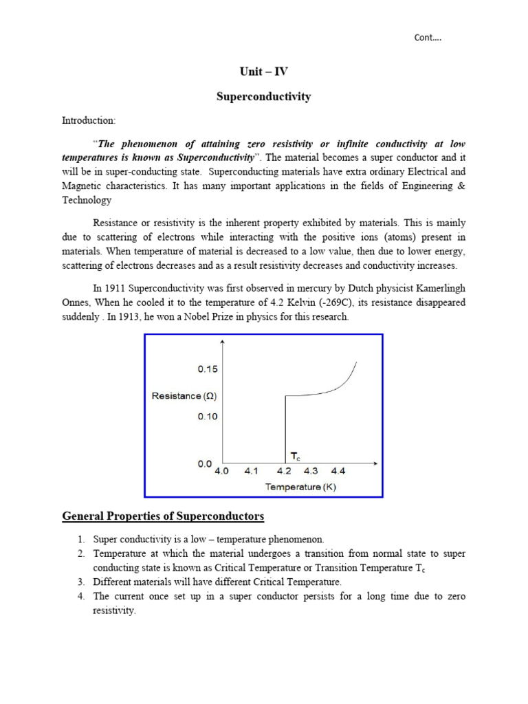 R23 Unit - IV SUPERCONDUCTIVITY | PDF