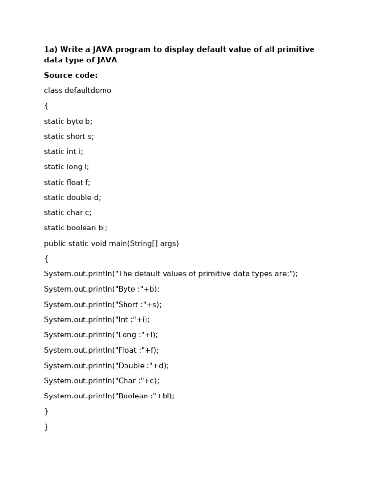 JAVA INTERNAL1 PROGRAMS | PDF JAVA INTERNAL1 PROGRAMS | PDF