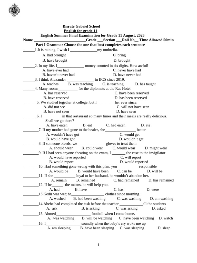 Summer Eng 11 Exam | PDF