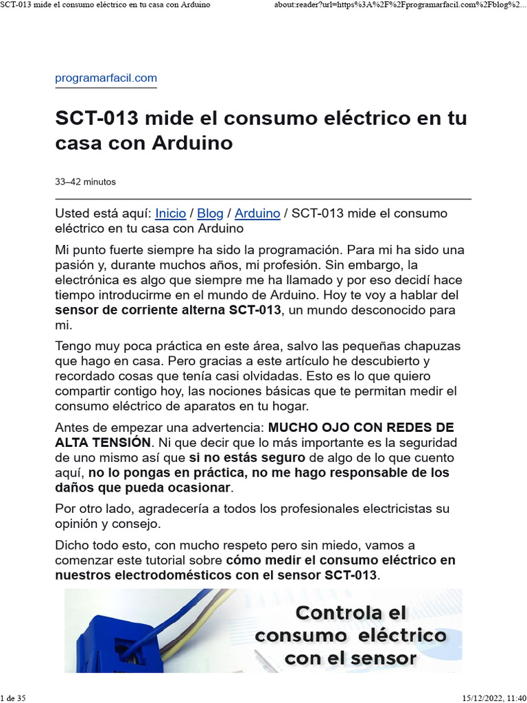 SCT-013 Mide El Consumo Eléctrico en Tu Casa Con Arduino | PDF