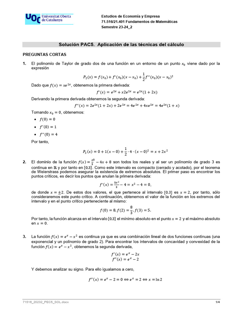 Fundamentos Matematicas - Pec5 - Sol | PDF