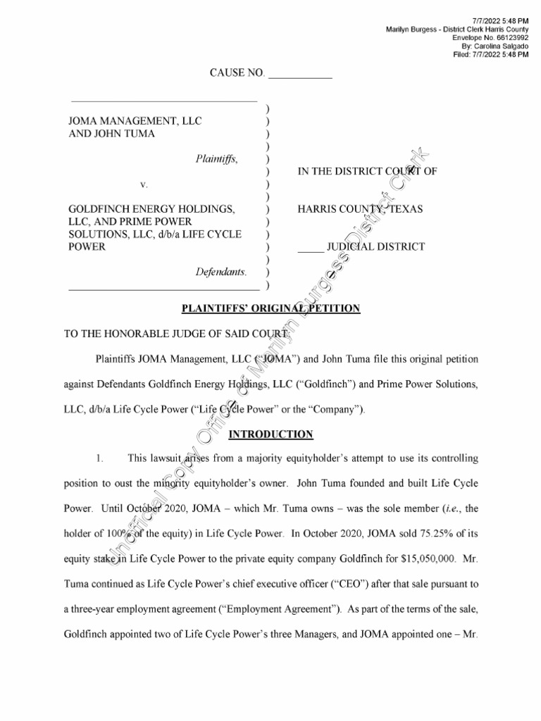 John Tuma Lawsuit Against Life Cycle Power | PDF