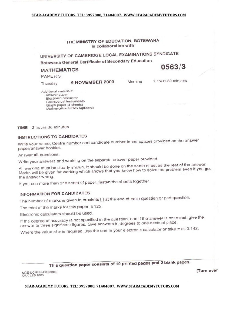 BGCSE Mathematics Paper 3, 2000 | PDF