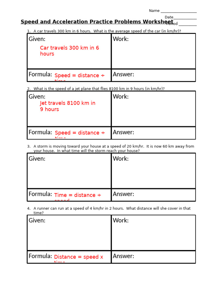 Speed Acceleration Practice Problems | PDF