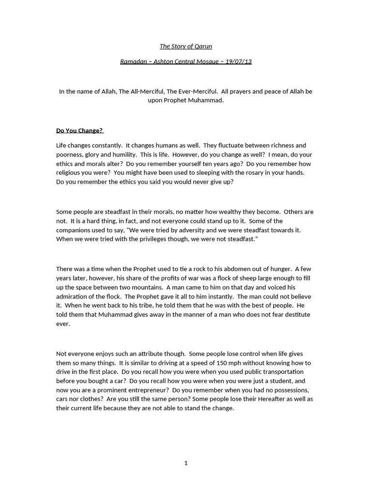 9 The Story of Qarun | PDF | Moses In Islam | History