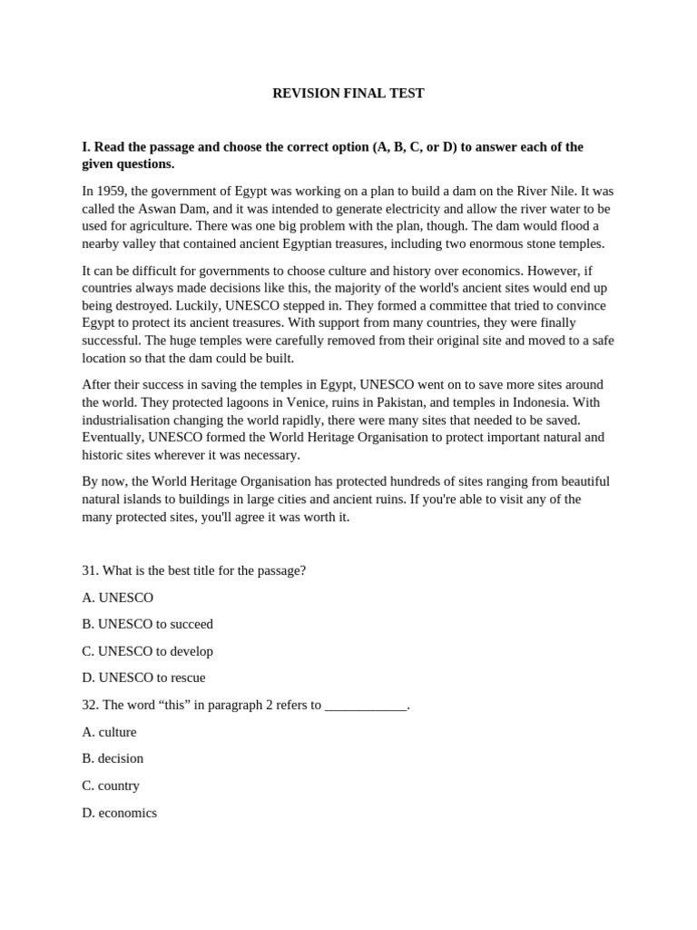 Revision Final Test | PDF