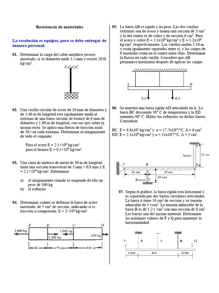 ejercicos T1 Resis materiales | PDF