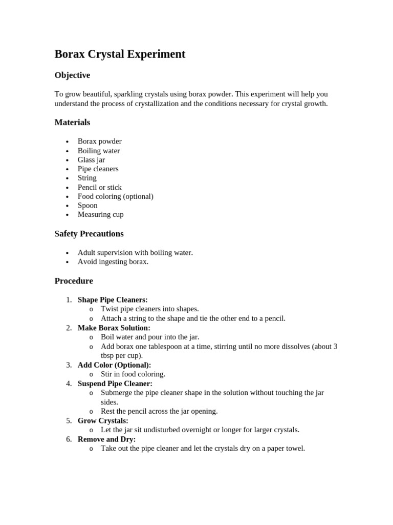 Borax Crystal Experiment 7th Grade | PDF