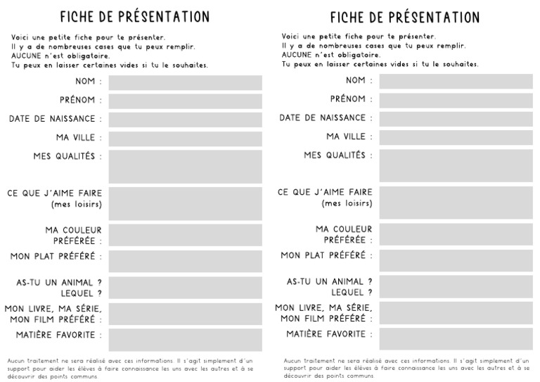 Fiche de Présentation x12 | PDF