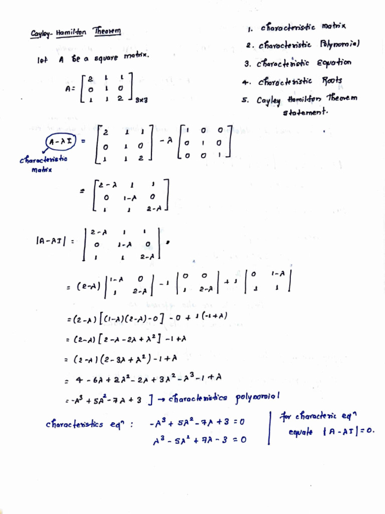 Cayley Hamilton theorem Notes | PDF