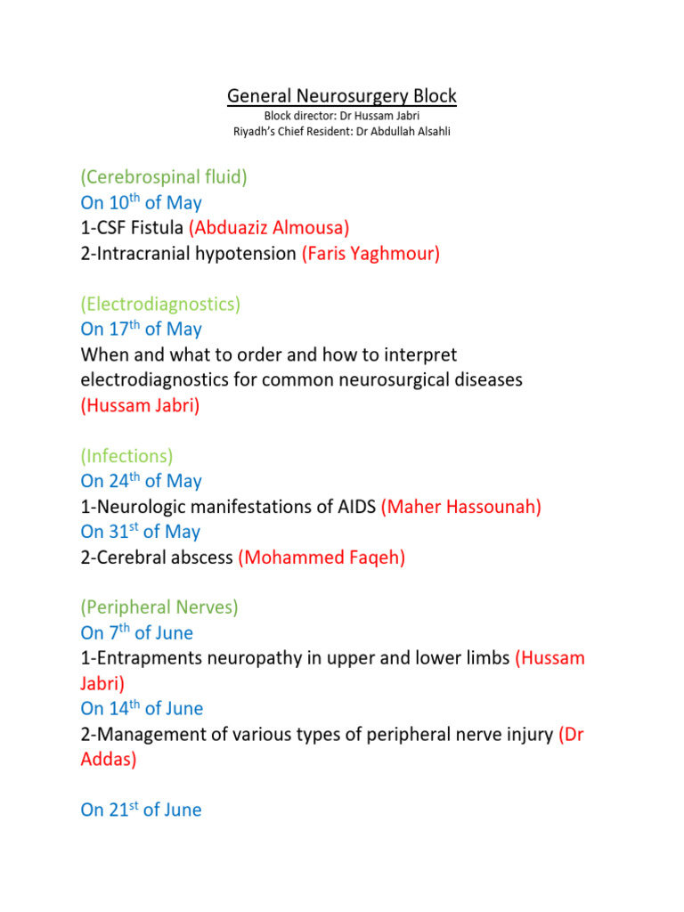 General Neurosurgery Block | PDF