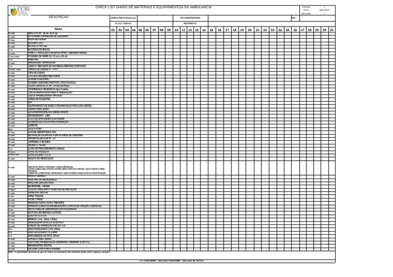 Anexo 14 - Check List Ambulância. Rev 01 | PDF Anexo 14 - Check List Ambulância. Rev 01 | PDF
