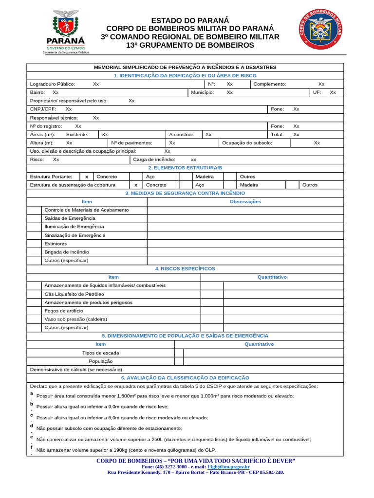 Modelo Memorial Simplificado de Prevenção Incêndio 13gb | PDF