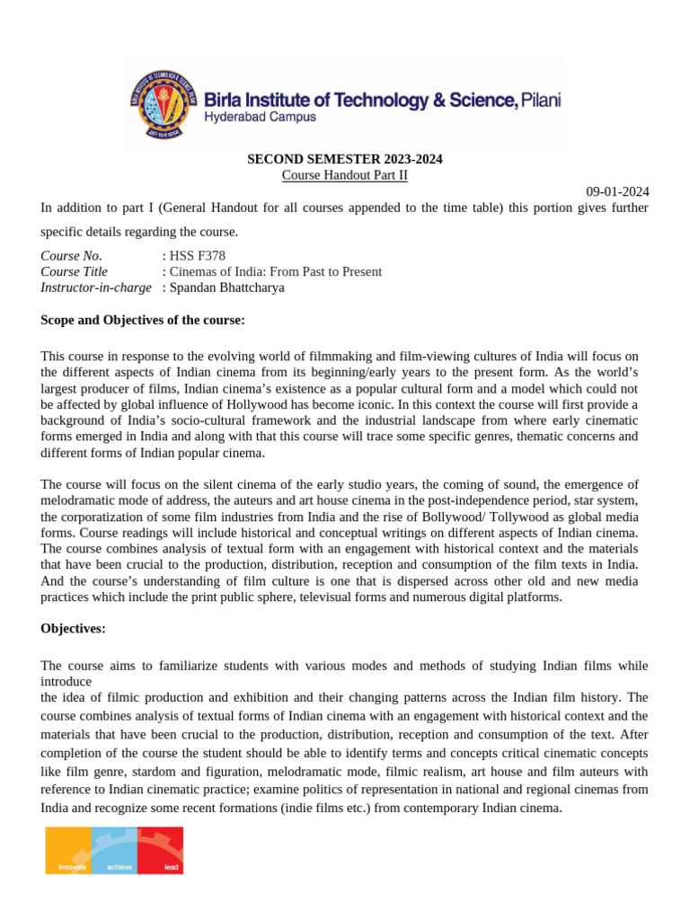 HSS F378 Cinemas of India From Past To Present | PDF