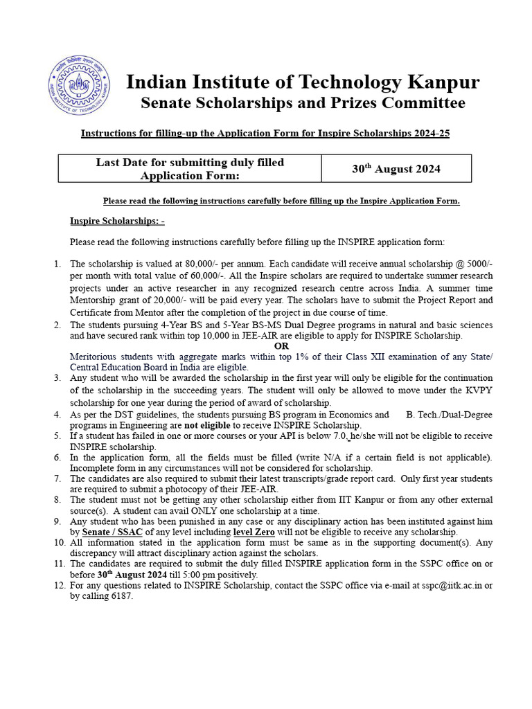 Inspire Application Form 2024-25.docx | PDF