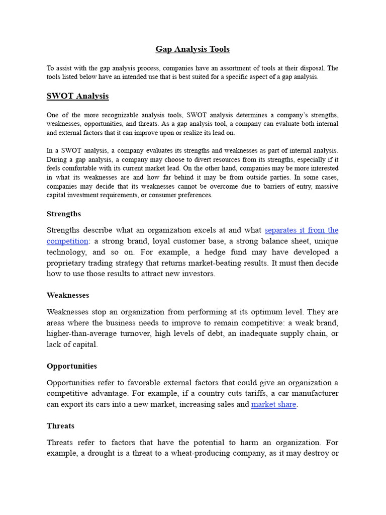 Gap Analysis Tools & Benefits | PDF | Swot Analysis | Market (Economics)