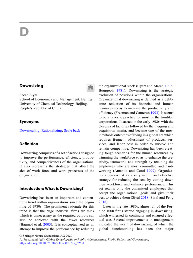 Siyal2020 ReferenceWorkEntry Downsizing | PDF