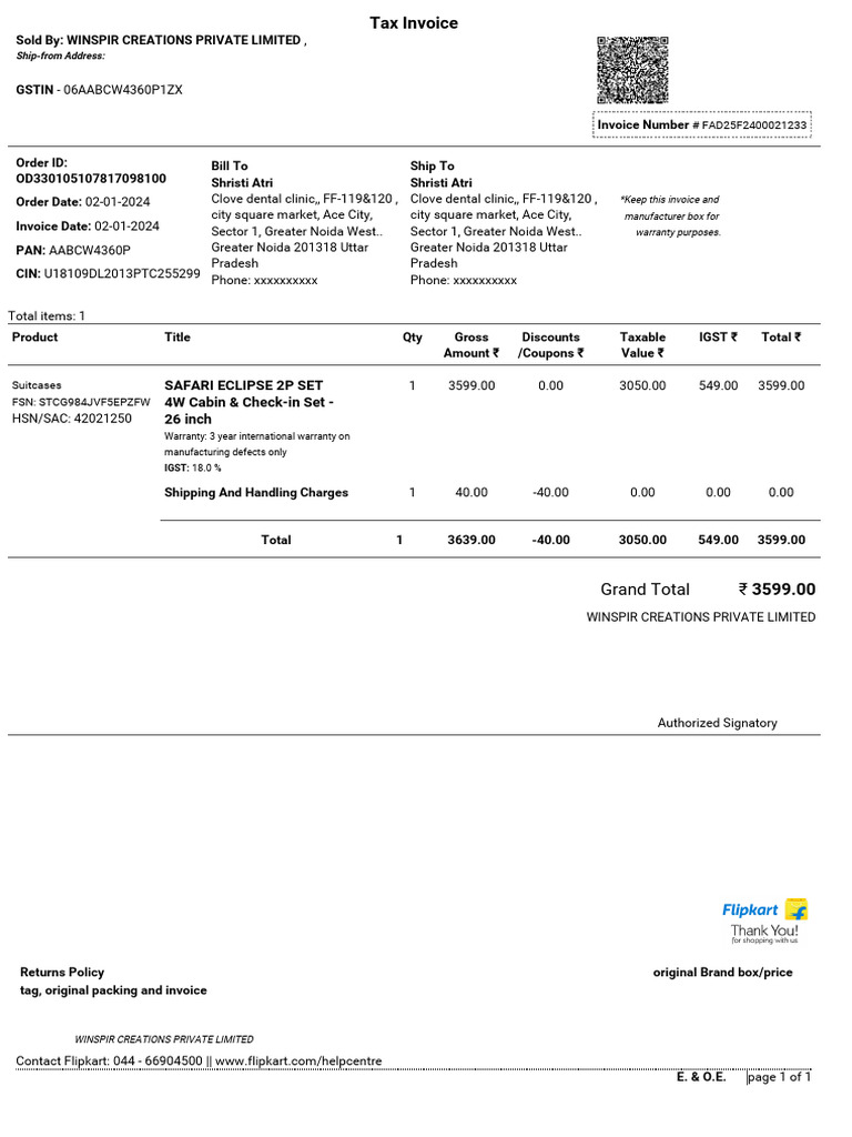 Safari Invoice Bills | PDF