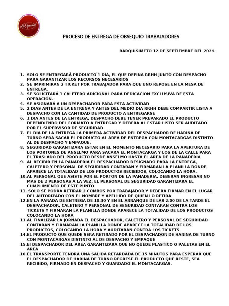 Entrega Obsequio Trabajadores | PDF