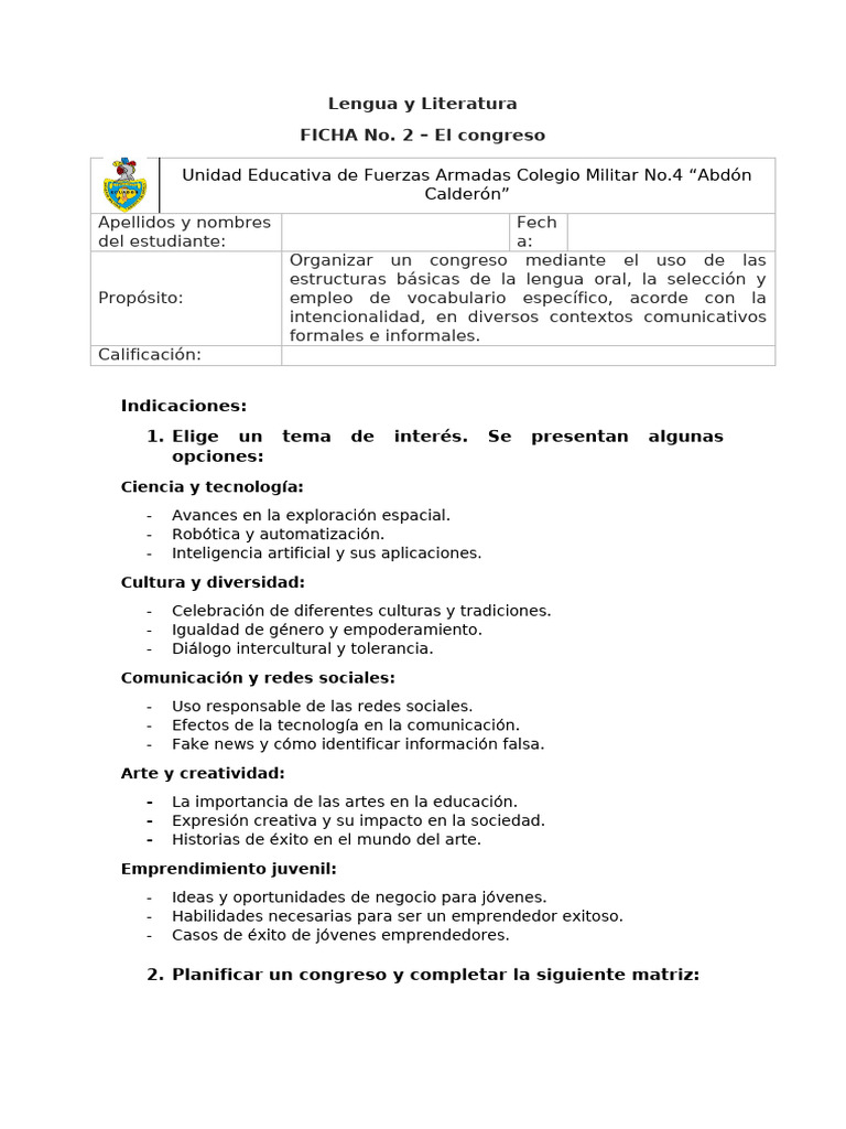 Ficha No. 2 El Congreso 1 | PDF | Iniciativa empresarial | Comunicación