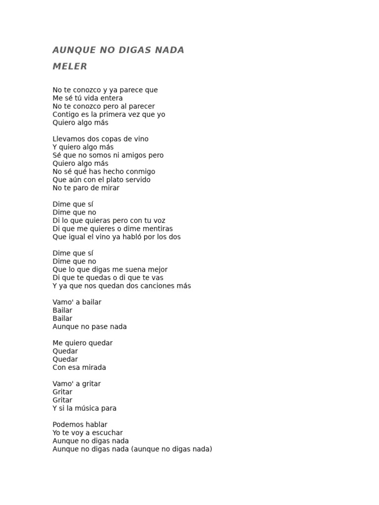 LEtRA CANCION.- AUNQUE NO DIGAS NADA | PDF