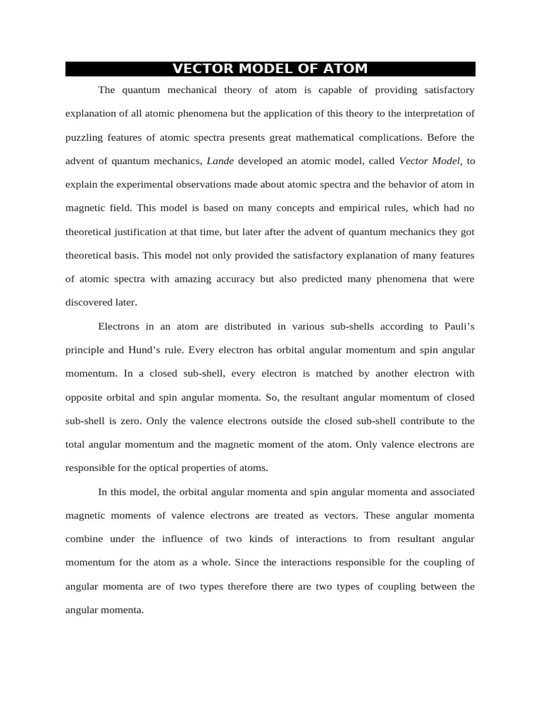 VECTOR MODEL OF ATOM | PDF