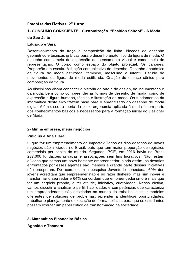 Ementas Eletiva 2º Bimestre 2022 | PDF